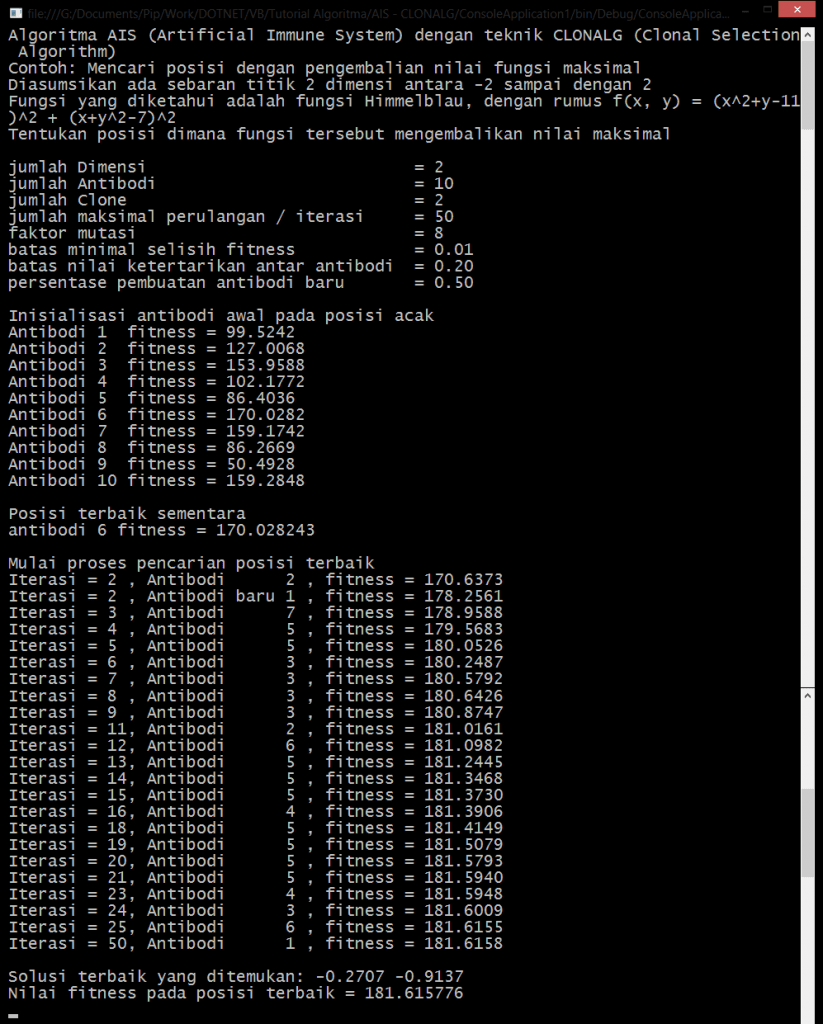 Algoritma AIS (Artificial Immune System) dengan teknik CLONALG (Clonal ...